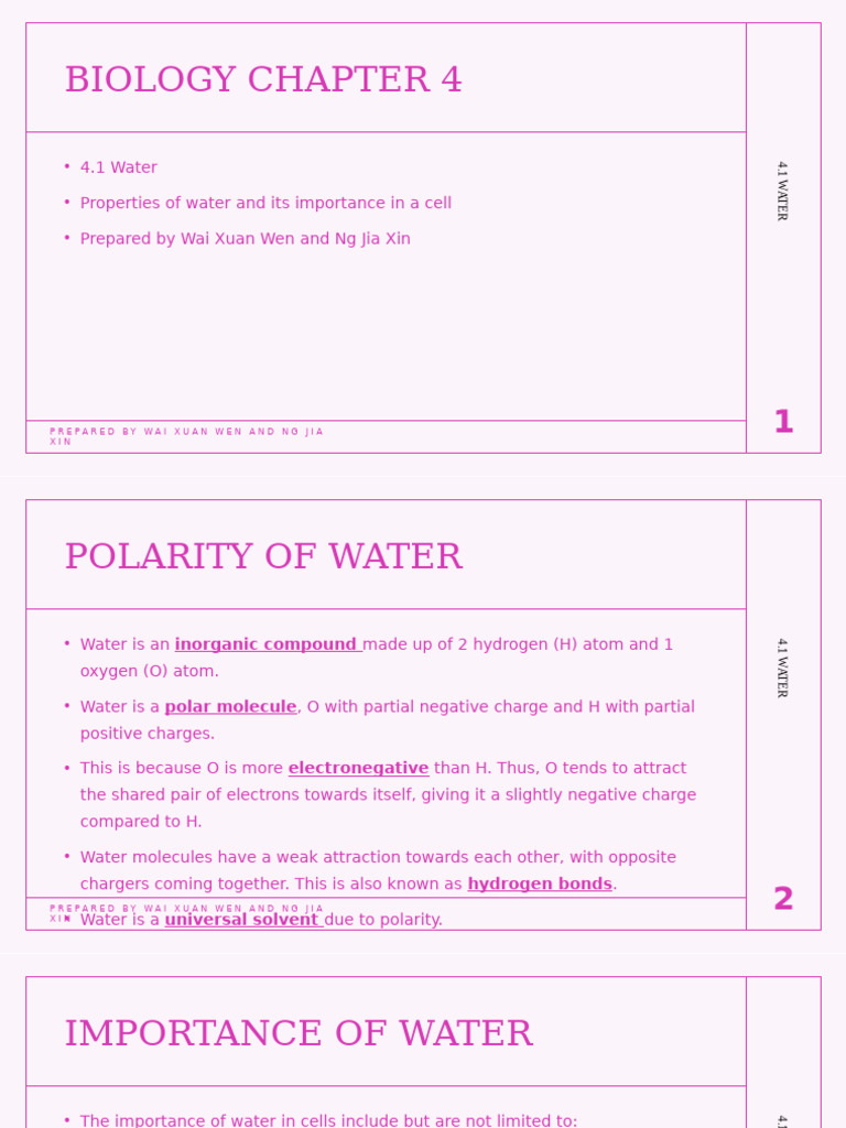 BIOLOGY CHAPTER 4.1 WATER | PDF | Water | Properties Of Water