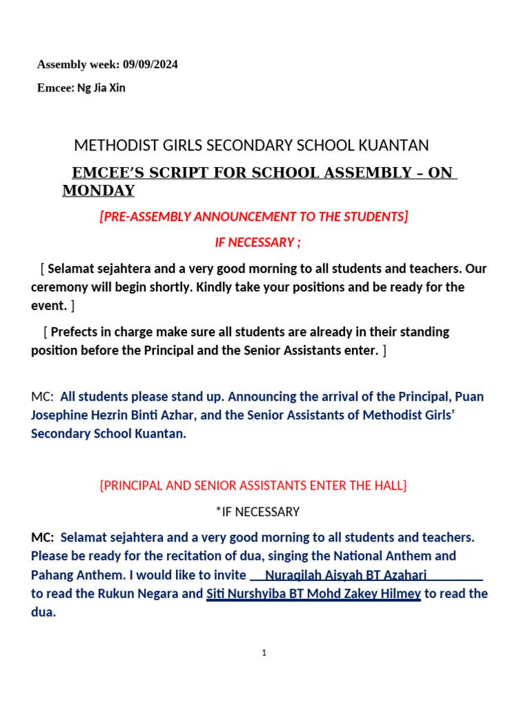 Emcee Script for Assembly | PDF