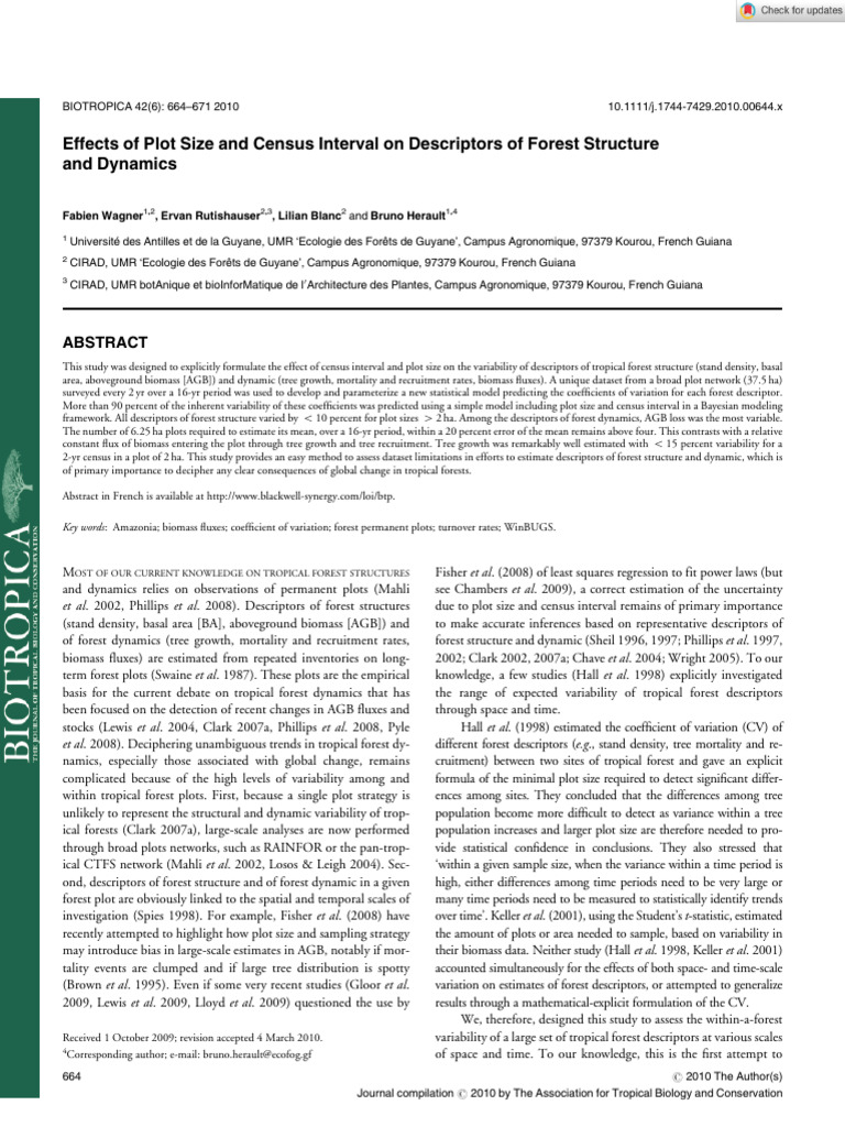 Biotropica - 2010 - Wagner - Effects of Plot Size and Census Interval On Descriptors of Forest ...