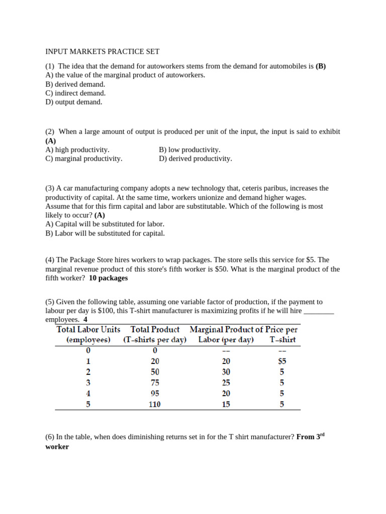 Economics Practice Set | PDF | Labour Economics | Investing