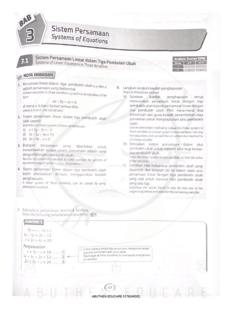 Chapter 3 - Systems of Equations - Pelangi | PDF | Wellness