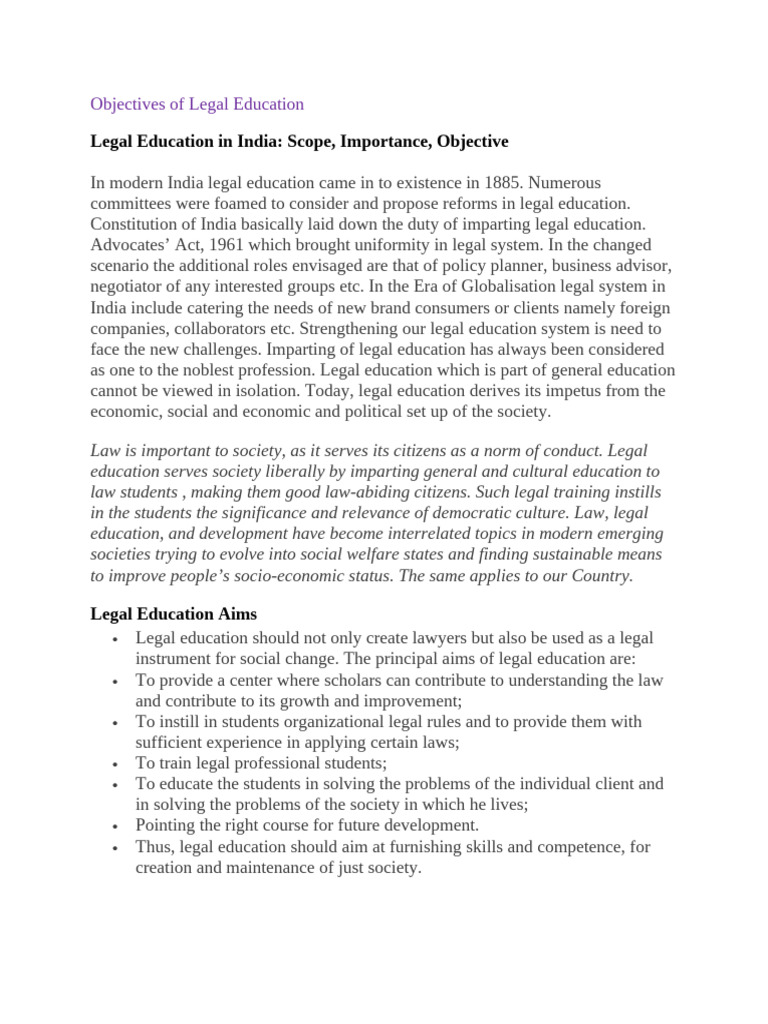 Objective of Legal Education | PDF | Lawyer | Legal Education