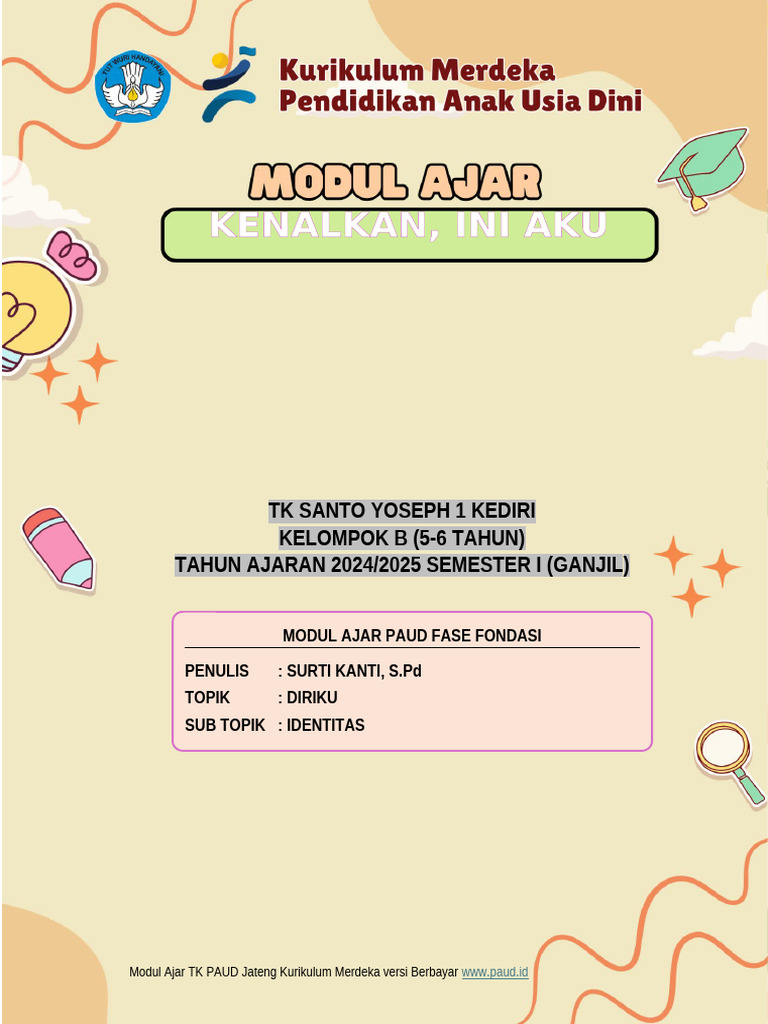 Modul Ajar RPPH TK B 2024 2025 Smt1 01 Identitasku | PDF