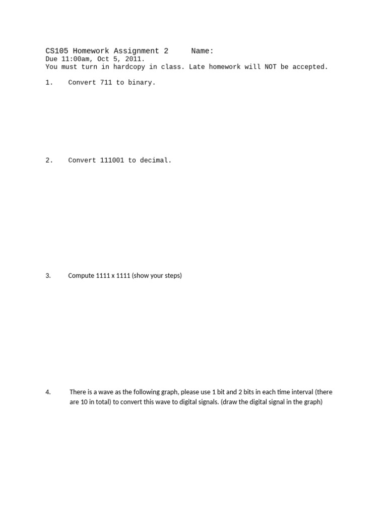 CS105 Homework Assignment 2 Name | PDF | Teaching Methods & Materials