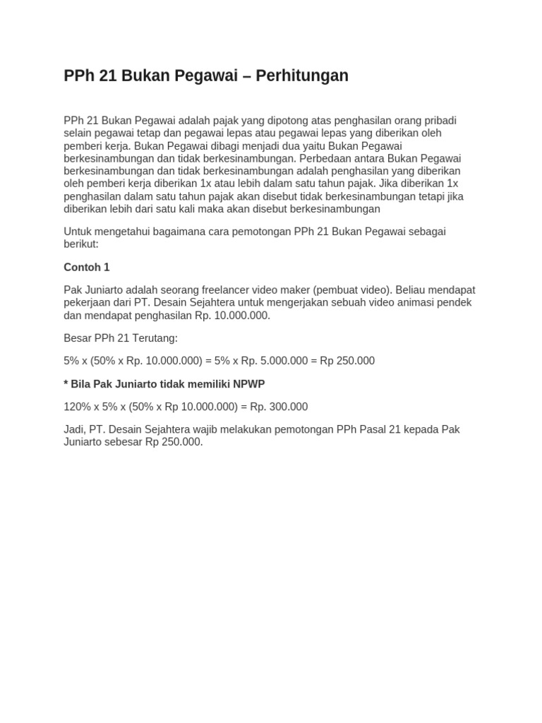 contoh soal PPh 21 Bukan Pegawai | PDF