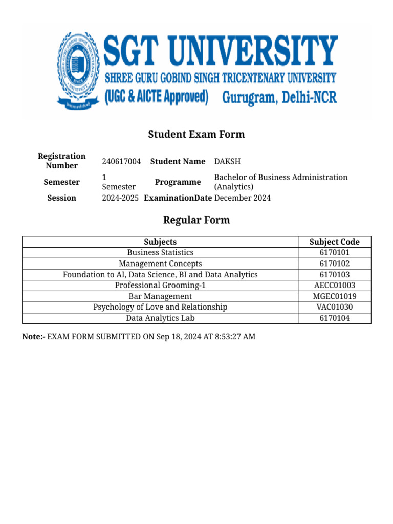Print Exam Form | PDF