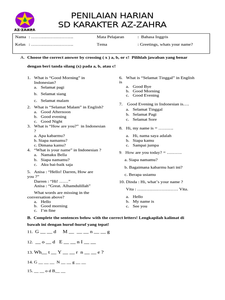 Asfor kls 1 2024-2025 | PDF