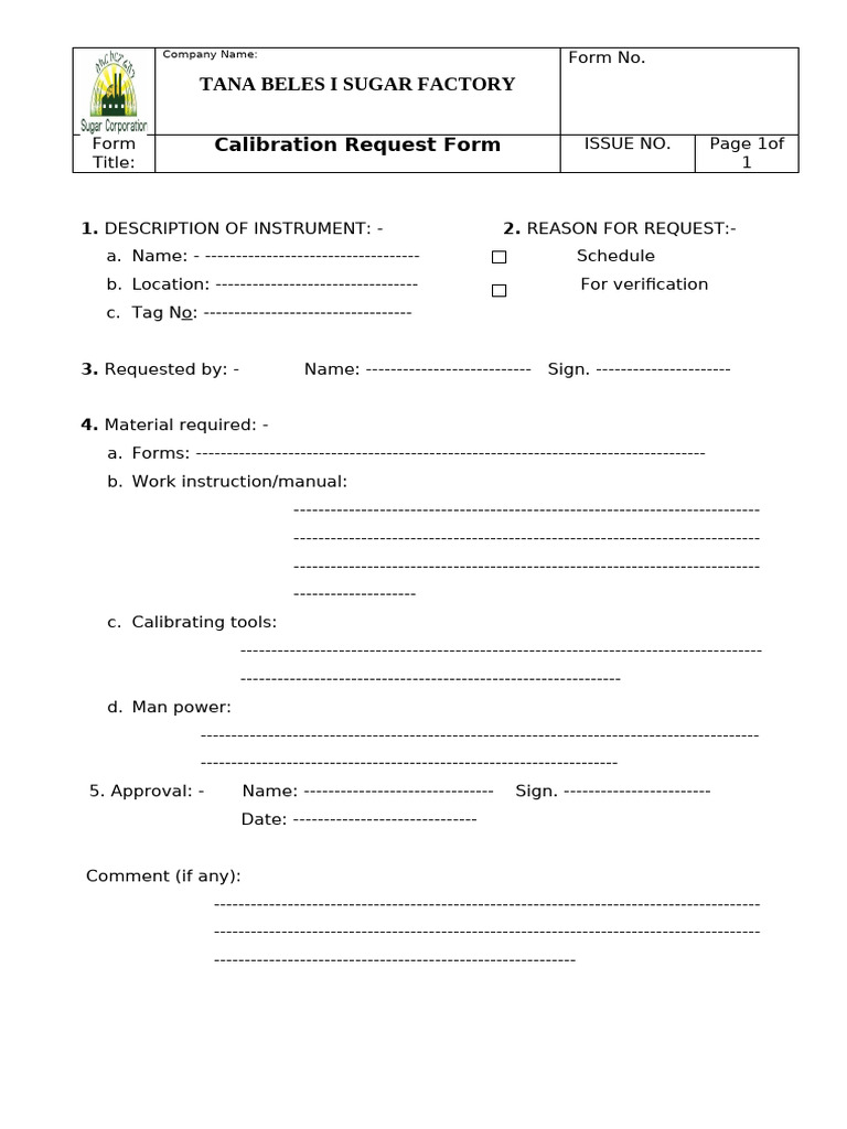 Calibration Request and Approval Form | PDF | Technology & Engineering