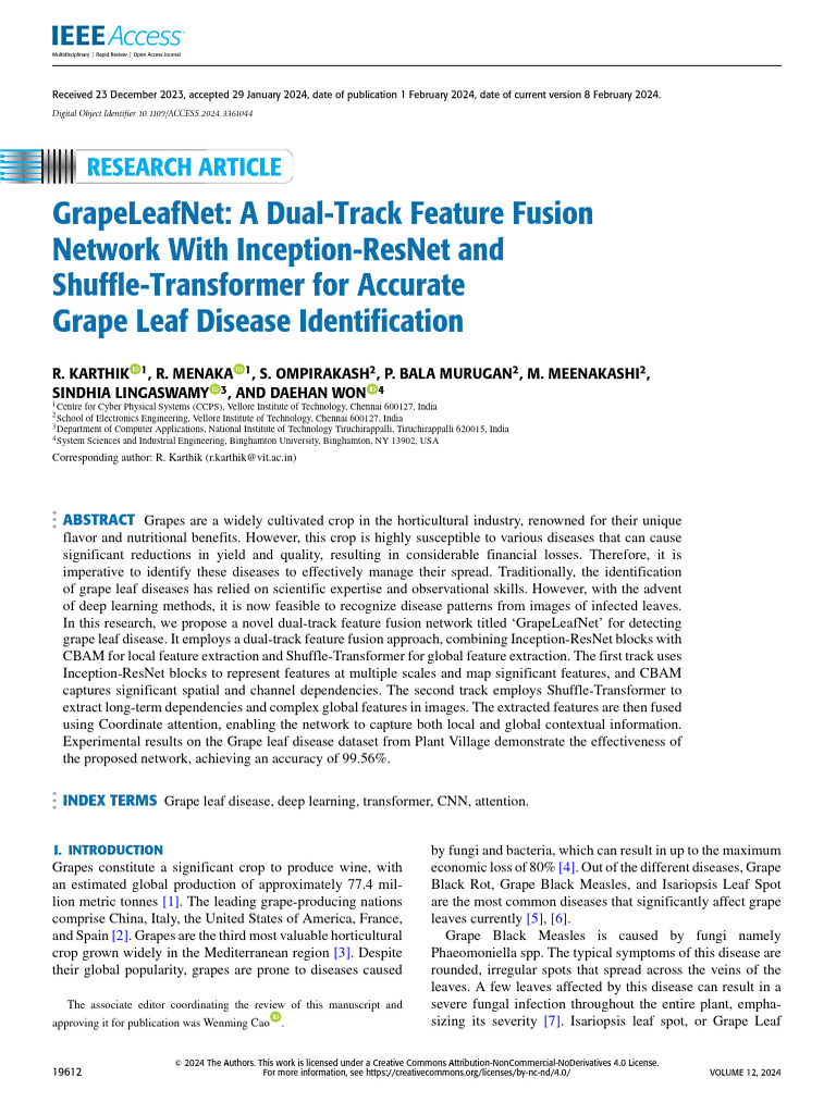 GrapeLeafNet A Dual-Track Feature Fusion Network With Inception-ResNet and Shuffle-Transformer ...