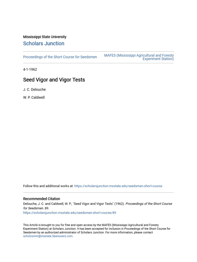 Seed Vigor and Vigor Tests | PDF | Seed | Germination