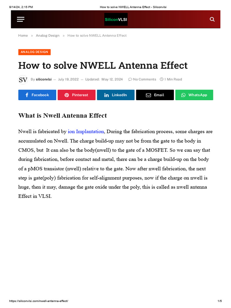 How To Solve NWELL Antenna Effect - Siliconvlsi | PDF | Field Effect ...