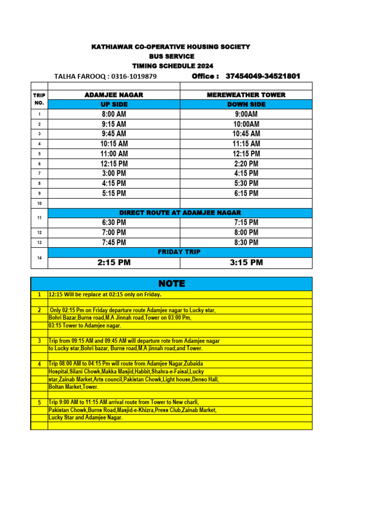 Kathiawar Society Bus Timetable 2024 | PDF