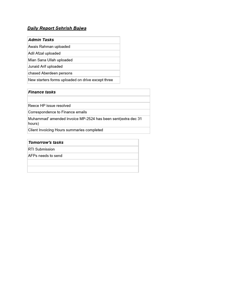 Daily Admin & Finance Report | PDF
