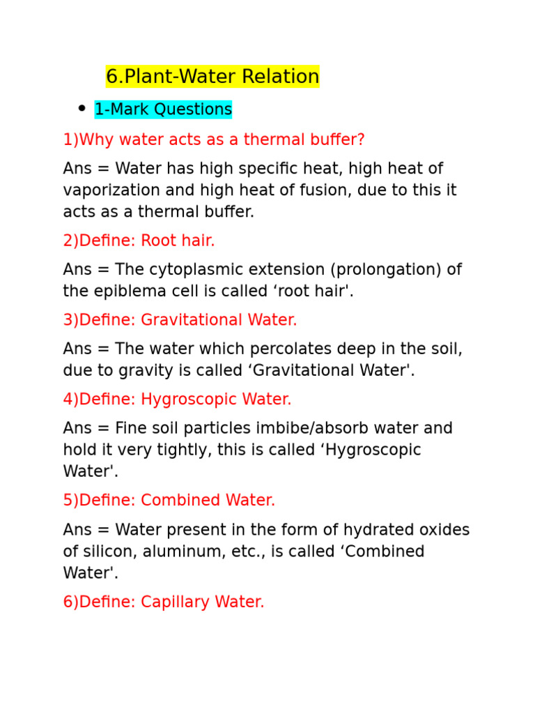 Plant Water Relations: Key Concepts and Definitions | PDF | Water | Soil