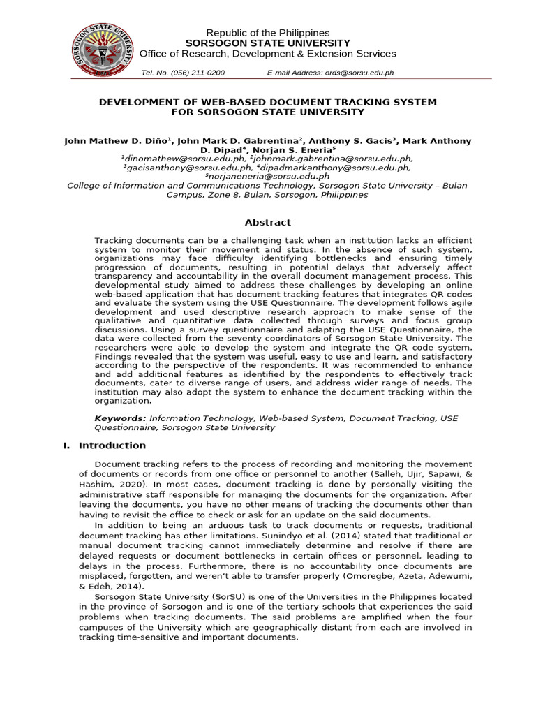 Web-Based Document Tracking for SorSU | PDF | Survey Methodology ...