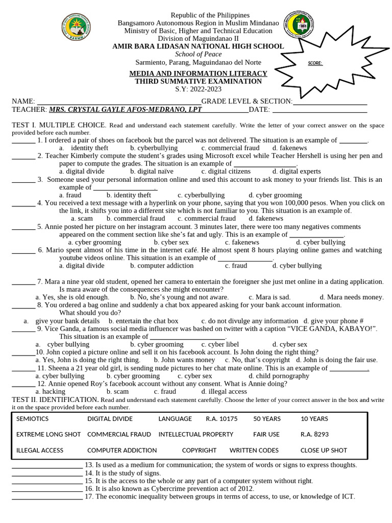 THIRD SUMMATIVE - MIL | PDF | Copyright | Public Domain