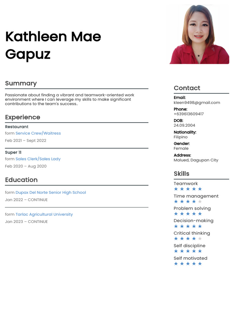 Kathleen Mae Resume 179 | PDF