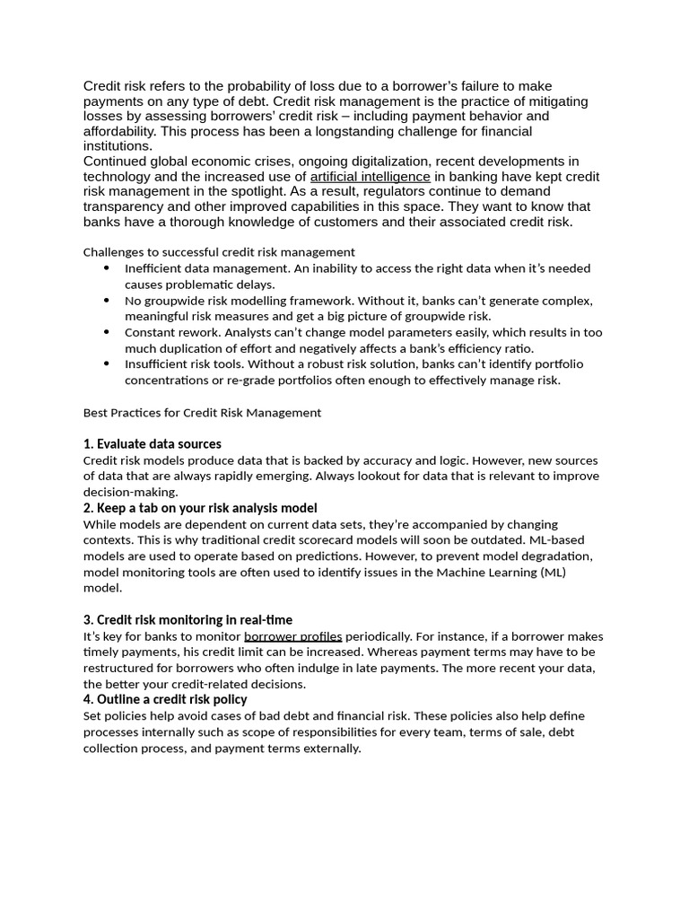 Credit Risk Management for Banks | PDF | Credit Risk | Risk