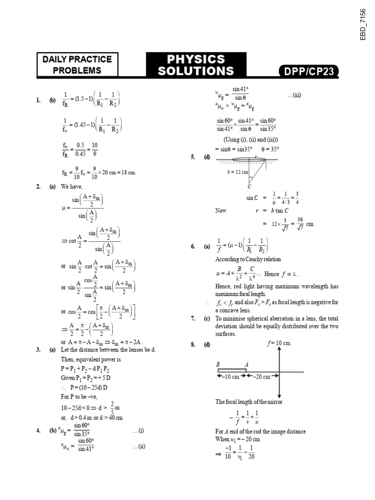 Dpp Cp23 Sol | PDF | Physical Phenomena | Optics