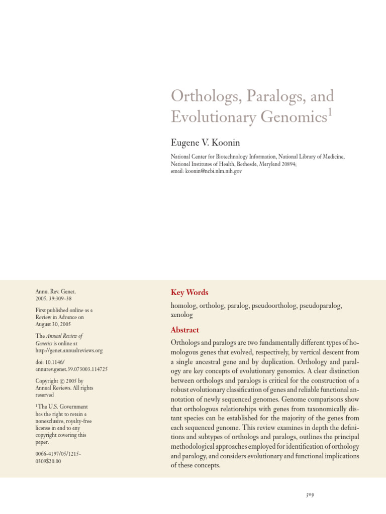 Orthologs and Paralogs - Koonin - 2004 | PDF | Homology (Biology ...