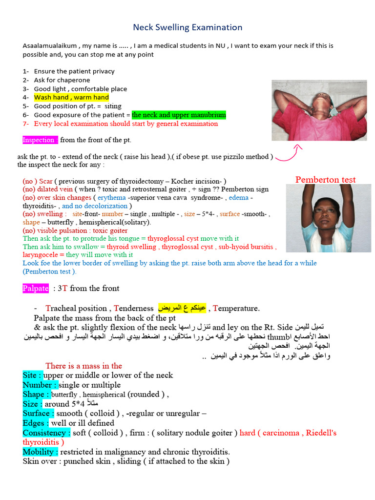 Neck Swelling Examination Protocol | PDF | Thyroid | Diseases And Disorders