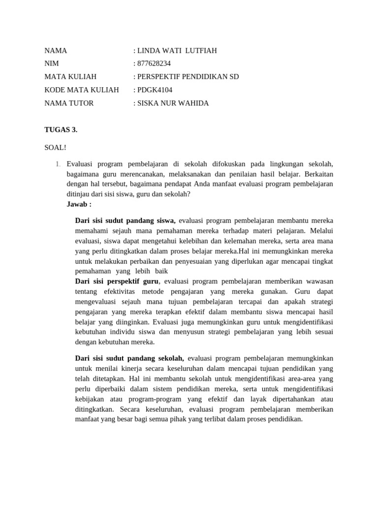Tugas 3 Perspektifpendidikan Di SD Linda Wati Lutfiah | PDF