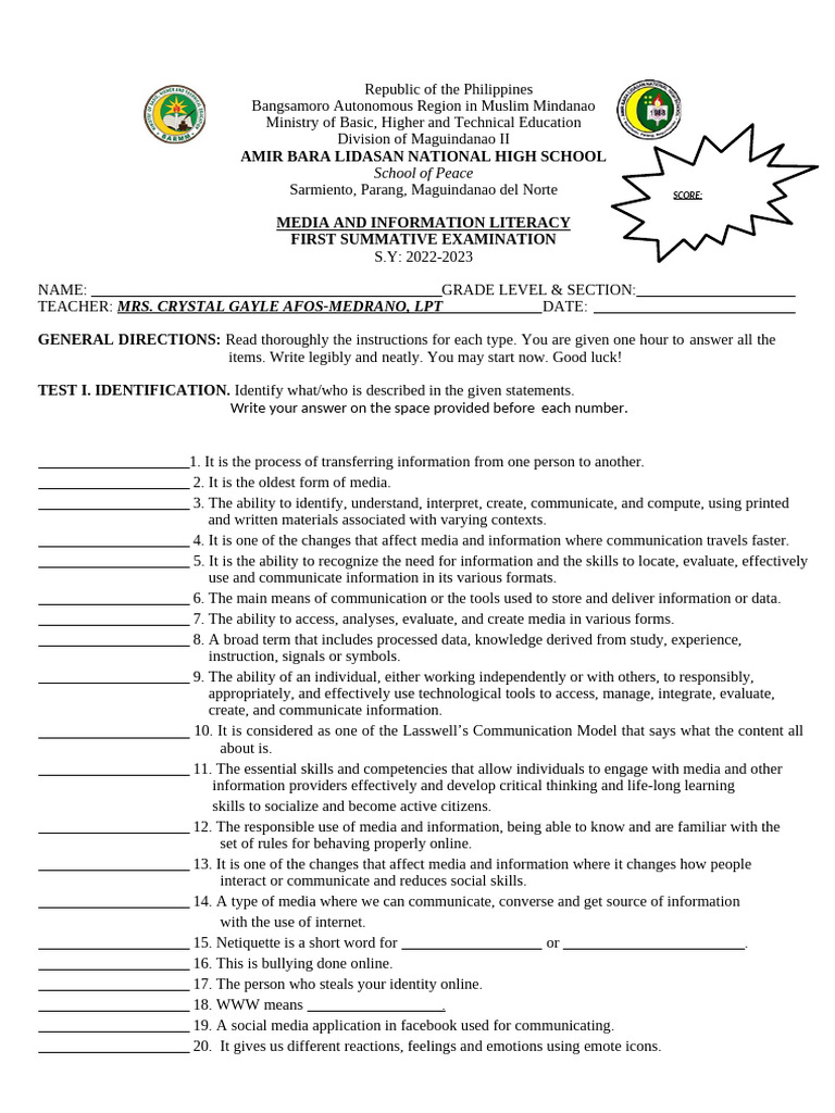 FIRST SUMMATIVE - MIL | PDF | Social Media | Popular Culture & Media ...