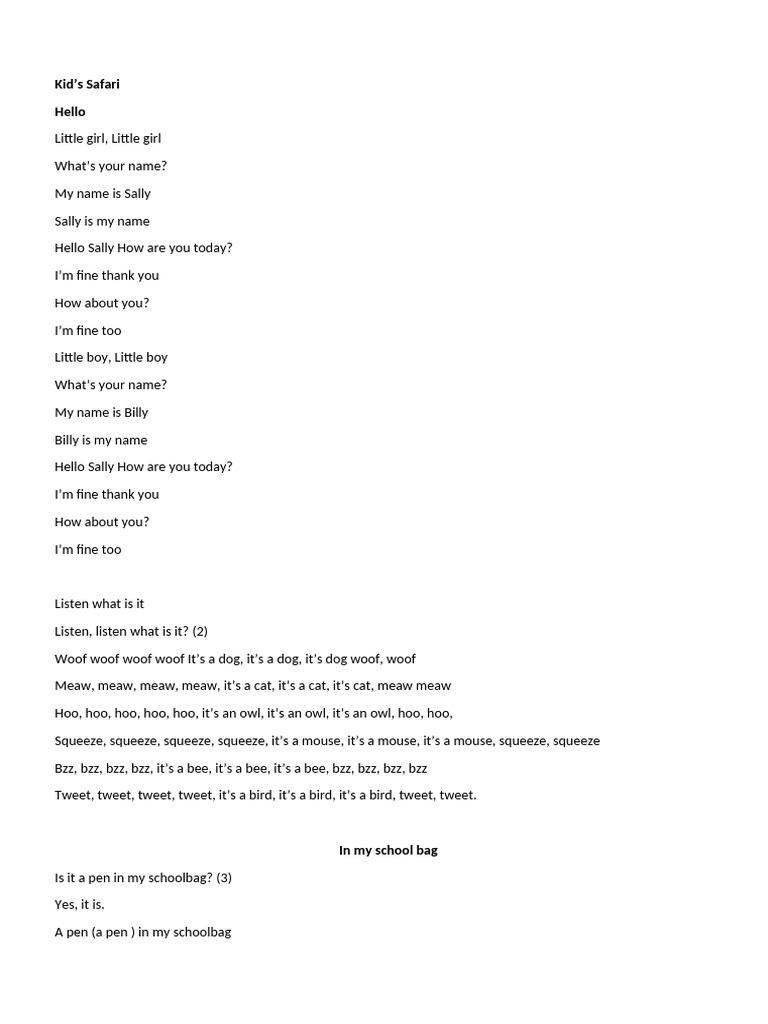 Kid's Safari 1 | PDF