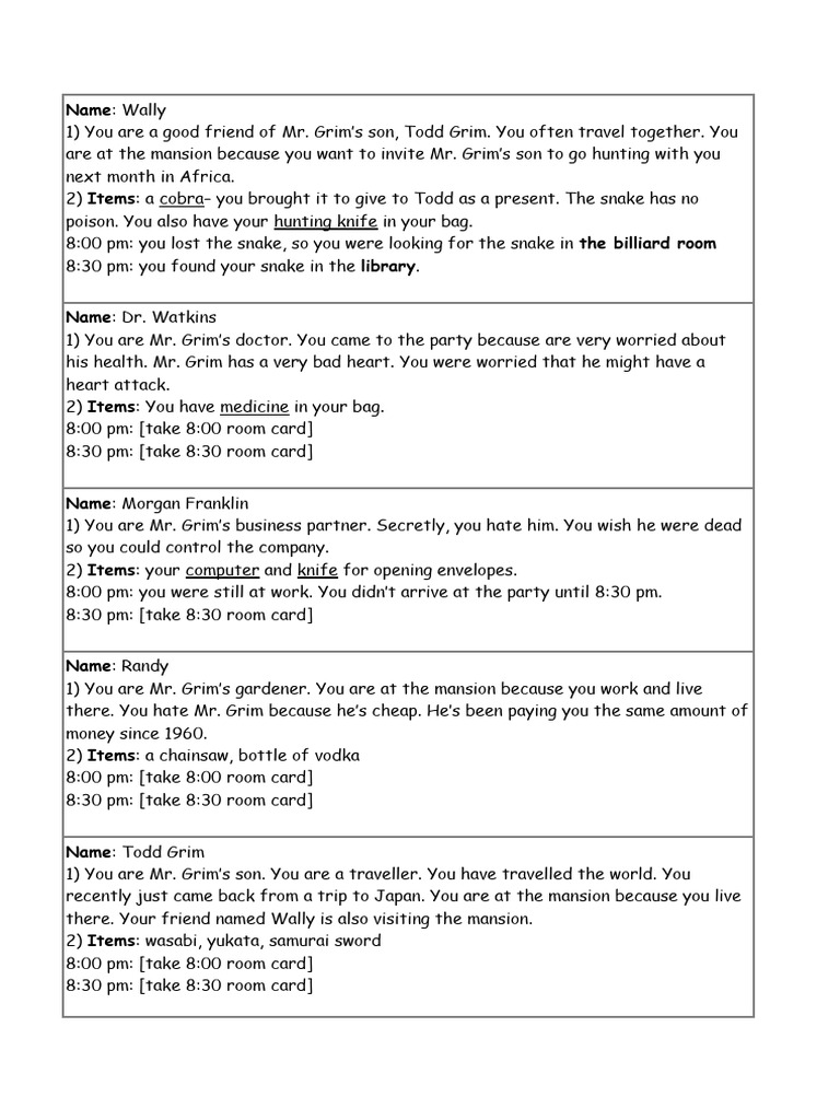 Cluedo Cards Characters Places | PDF | Home & Garden