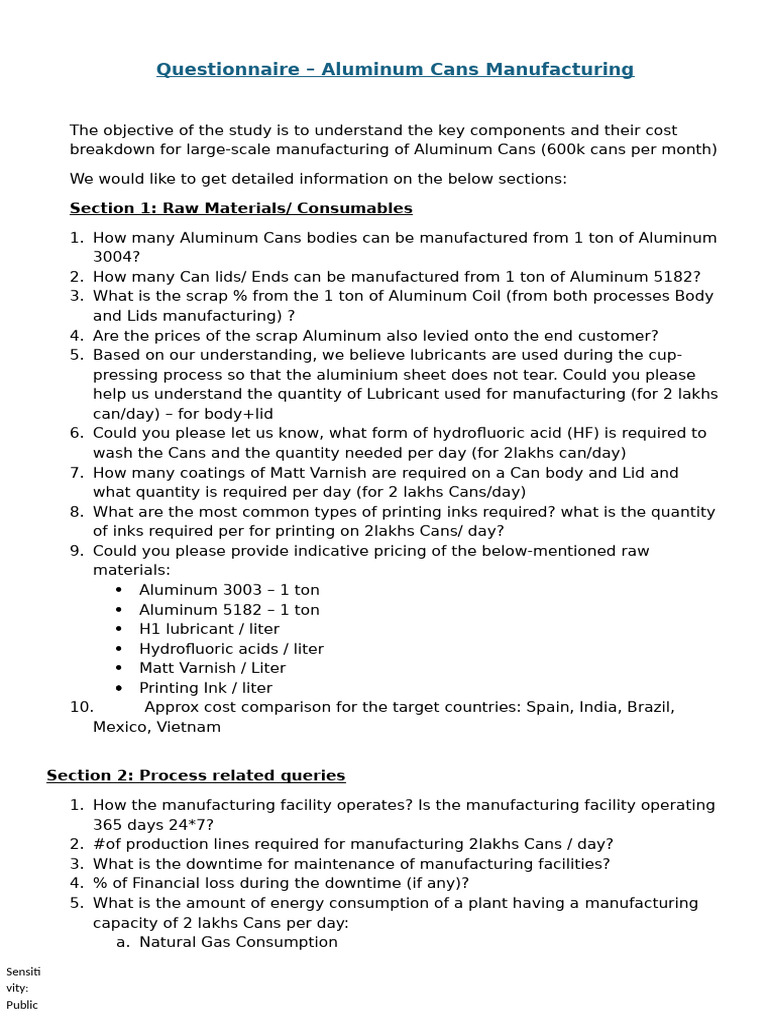 Expert Interview Cans - Questionnaire | PDF | Aluminium