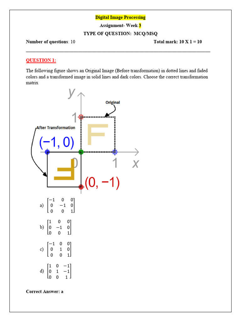 Assignment Week 3-DIP 2024 | PDF | Cartesian Coordinate System | Matrix ...