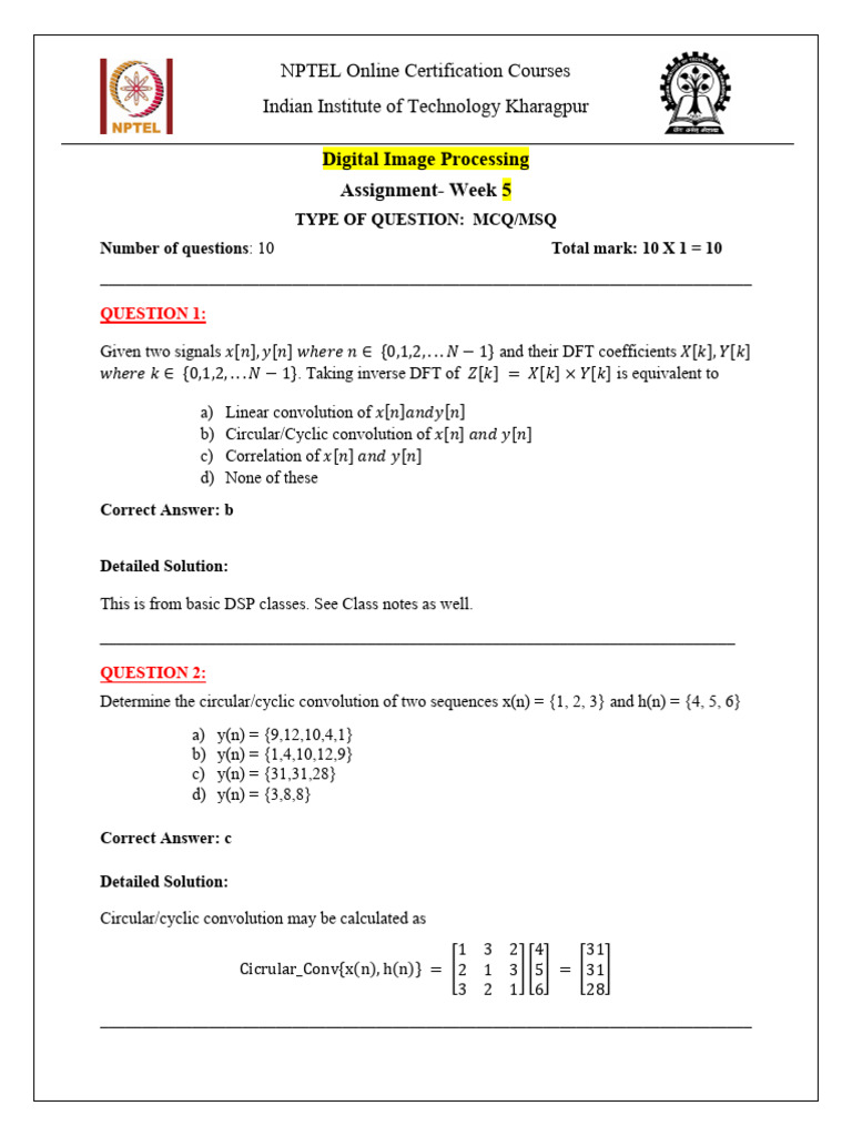 Assignment Week 5-DIP 2024 | PDF | Matrix (Mathematics) | Discrete ... Assignment Week 5-DIP 2024 | PDF | Matrix (Mathematics) | Discrete ...