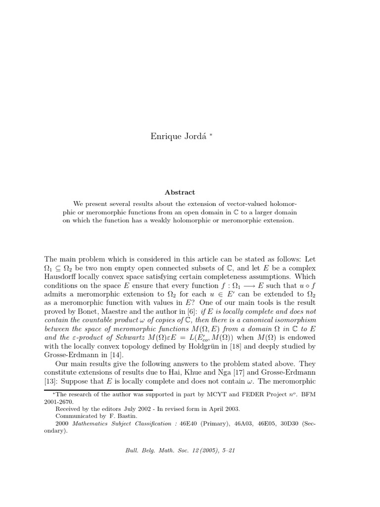 Extension of Vector-Valued Holomorphic and Meromorphic Functions | PDF | Banach Space ...