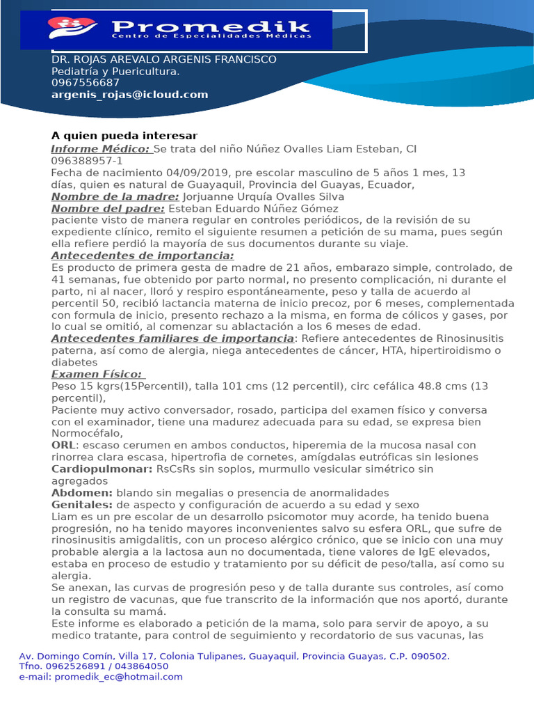 Plantilla Informe Medico | PDF | Alergia | Enfermedades y trastornos