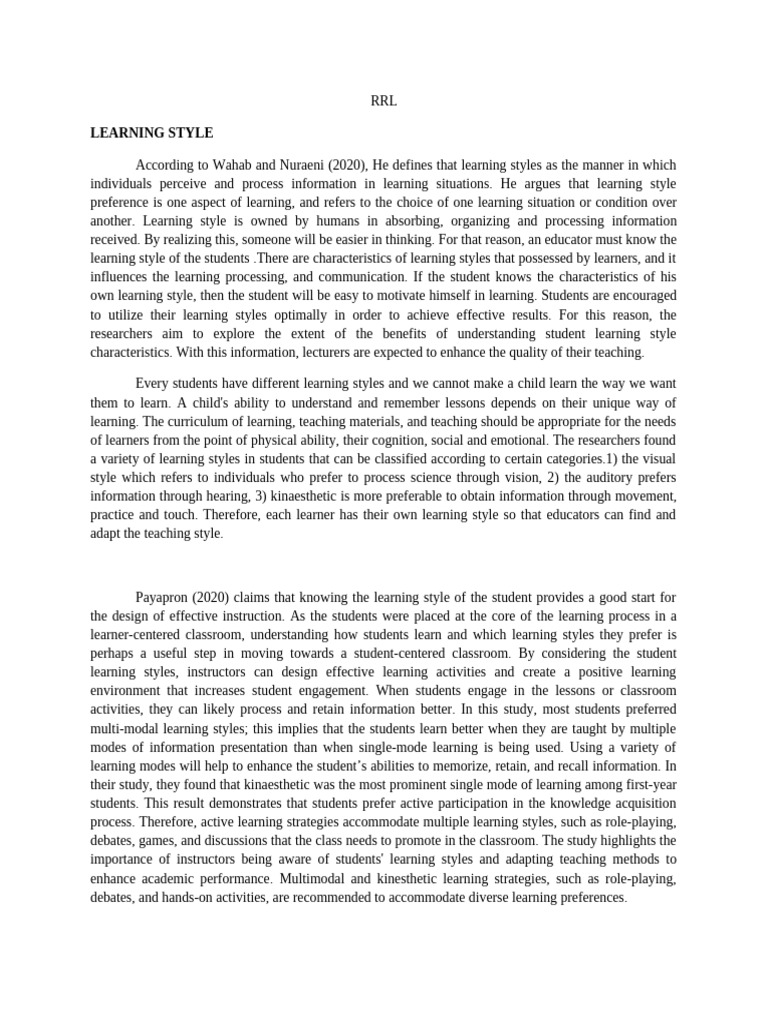 RRL Jinelle | PDF | Learning Styles | Learning