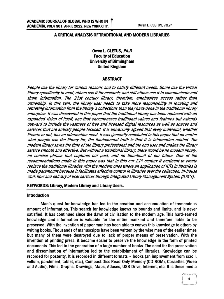 Traditional vs Modern Library Analysis | PDF | Libraries | Information