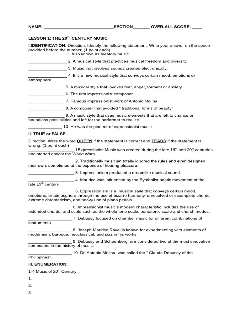 Mapeh 10 Quiz For 1st Quarter | PDF | Performing Arts | Popular Music