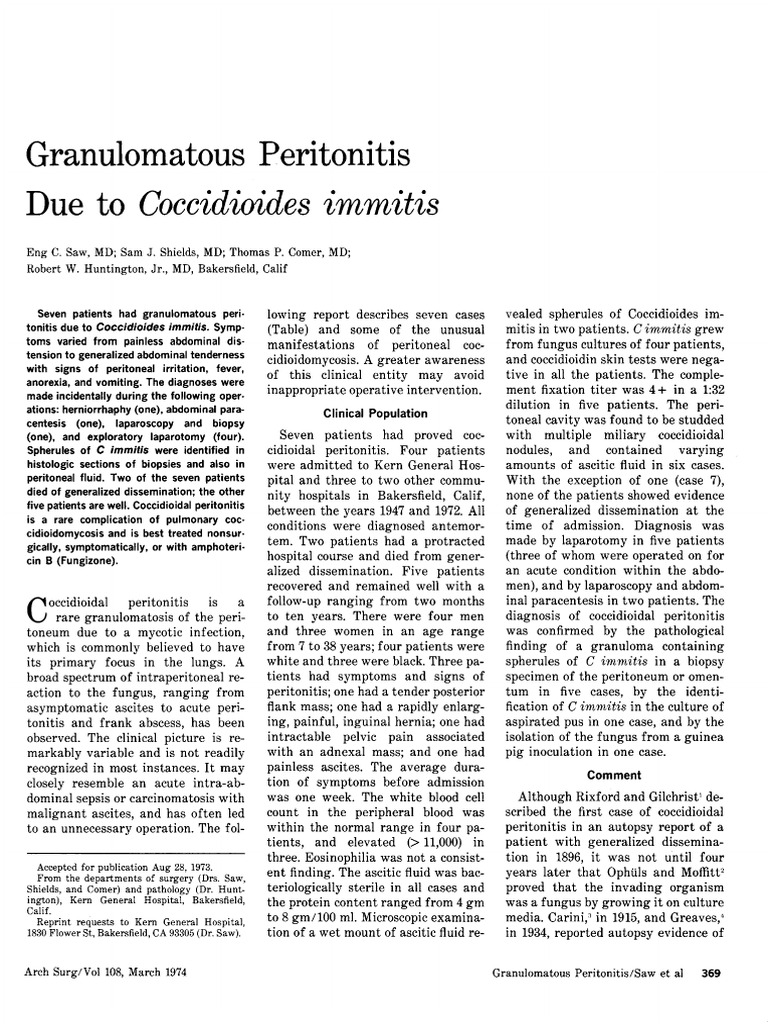Coccidioidal Peritonitis Cases Report | PDF | Peritoneum | Diseases And ...