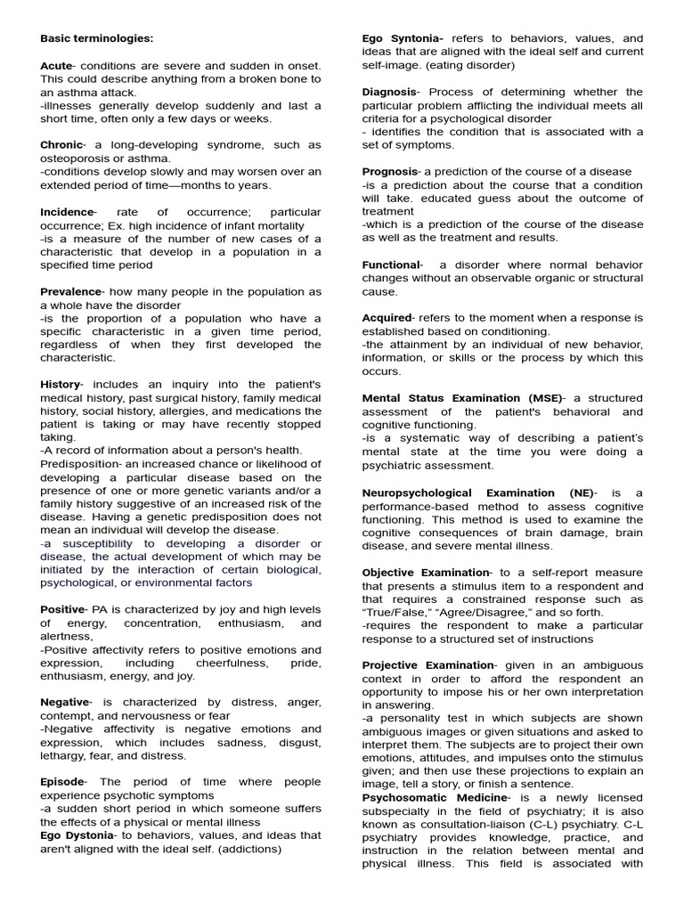 Clinical Psychology Basic Terminologies | PDF | Psychiatry | Psychosis