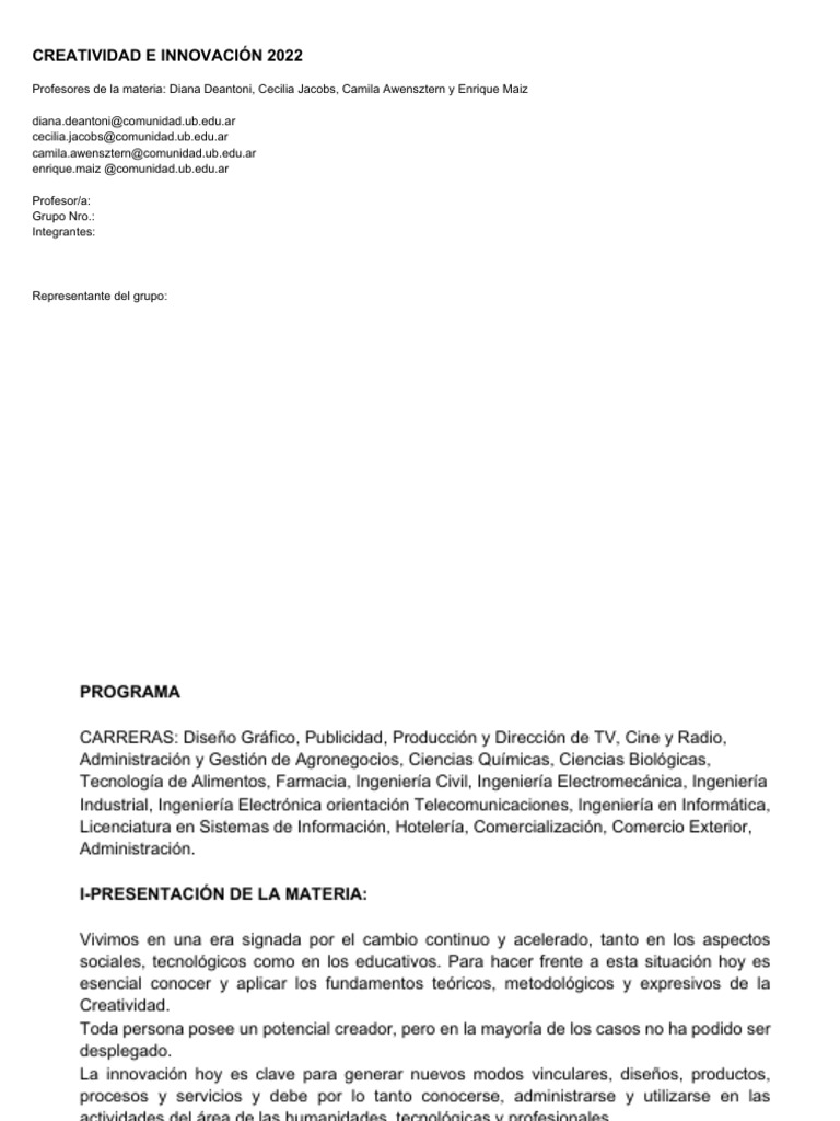 Cuadernillo Creatividad e Innovacion 2022 | PDF | Creatividad | Pensamiento