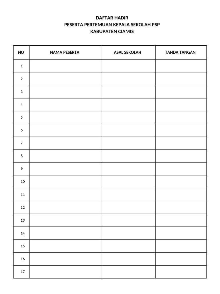 Daftar Hadir Peserta PSP | PDF