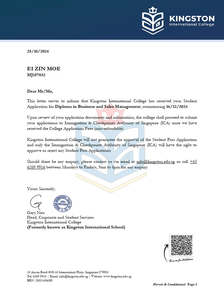 Ei Zin Moe Letter of Acknowledgement | PDF