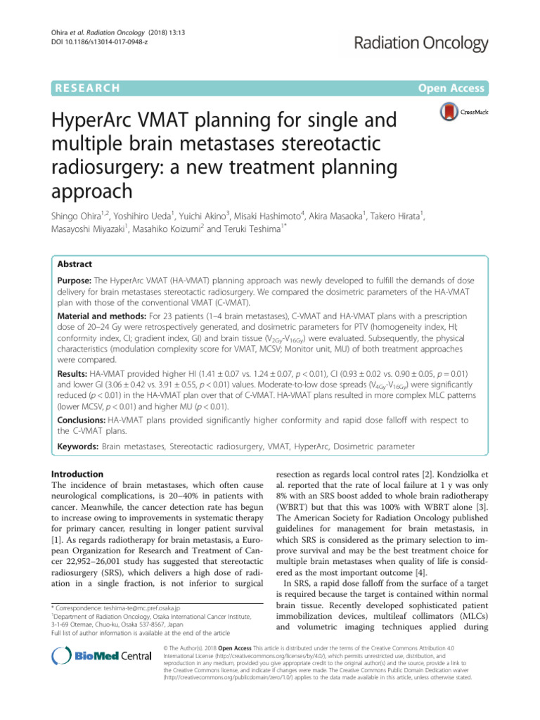 HyperArc VMAT Planning For Single and Multiple Brain Metastases Stereotactic Radiosurgery - A ...