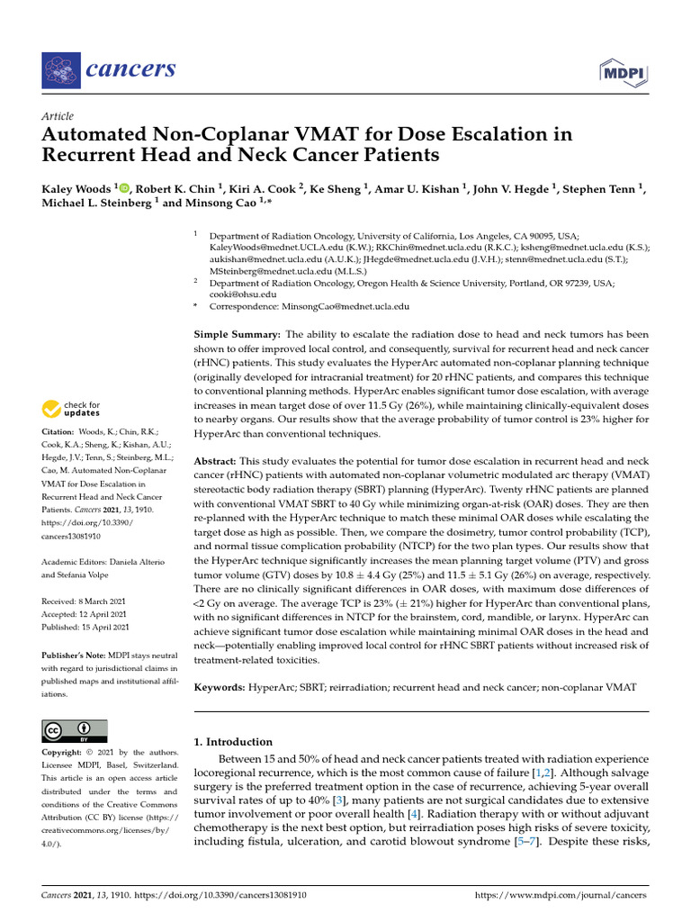 Automated Non-Coplanar VMAT For Dose Escalation in Recurrent Head and ...