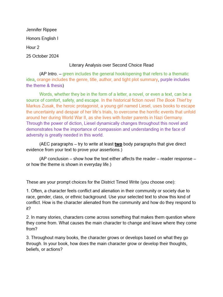 Literary Analysis of The Book Thief | PDF | General Fiction