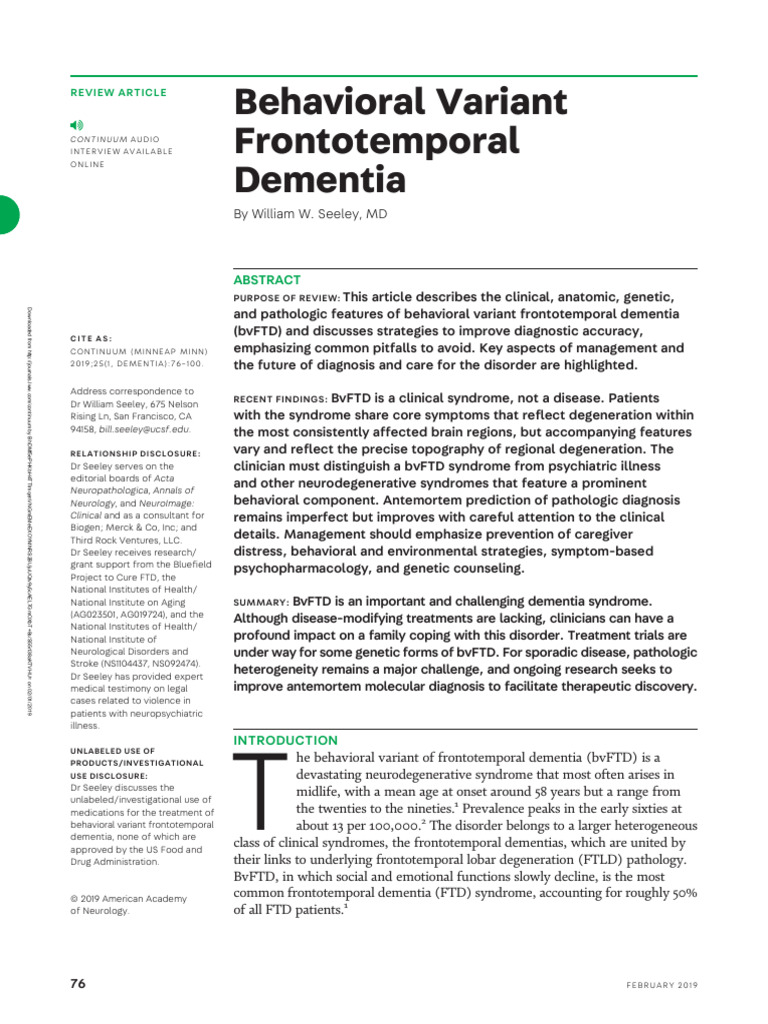 BV FTD | PDF | Dementia | Diseases And Disorders