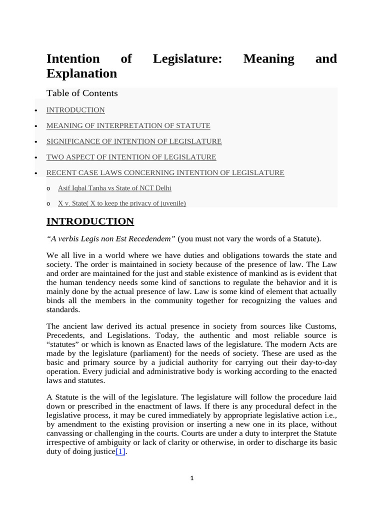 Intention of Legislature | PDF | Statutory Interpretation | Justice