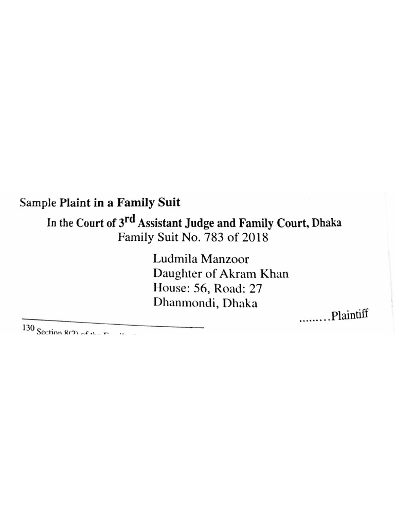 Plaint For A Family Suit | PDF