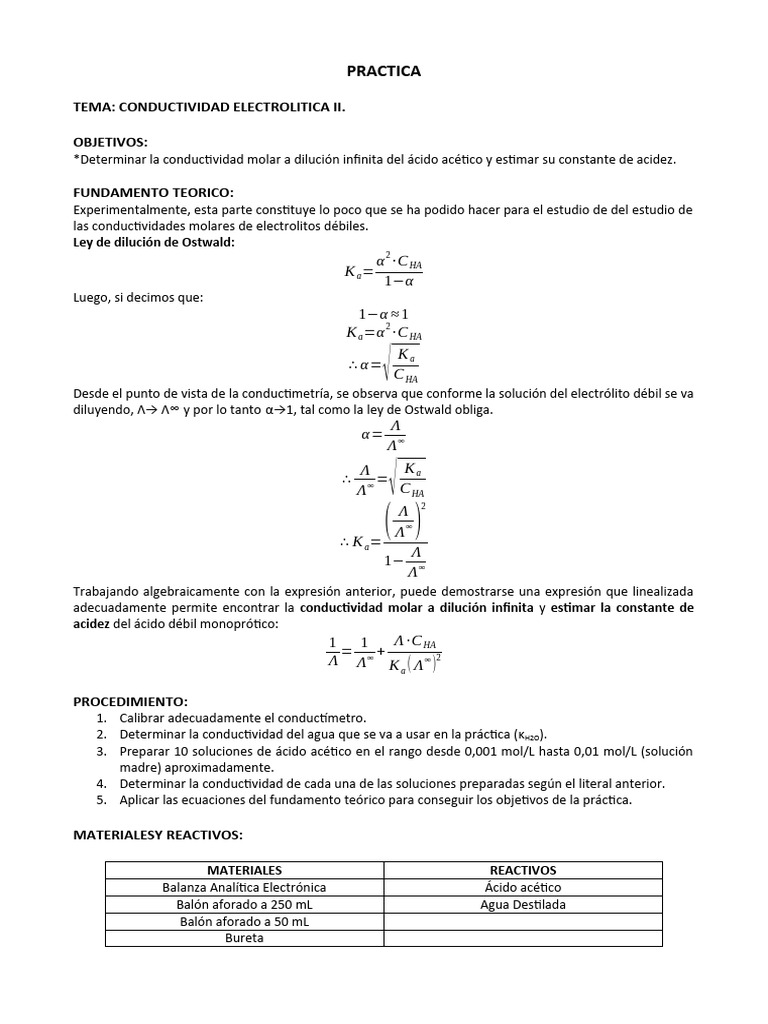 Informe-Conductividad Molar Ii - 2013 | PDF | Química analítica | Química Física