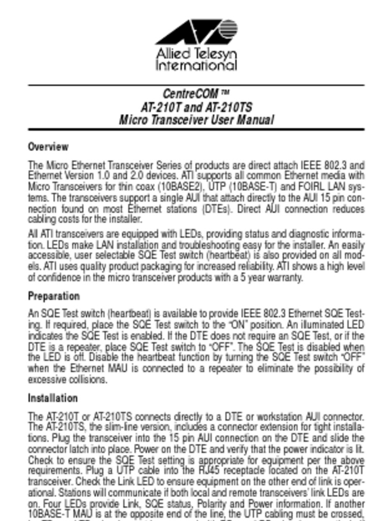 210ts Manual | PDF | Ethernet | Electromagnetic Interference
